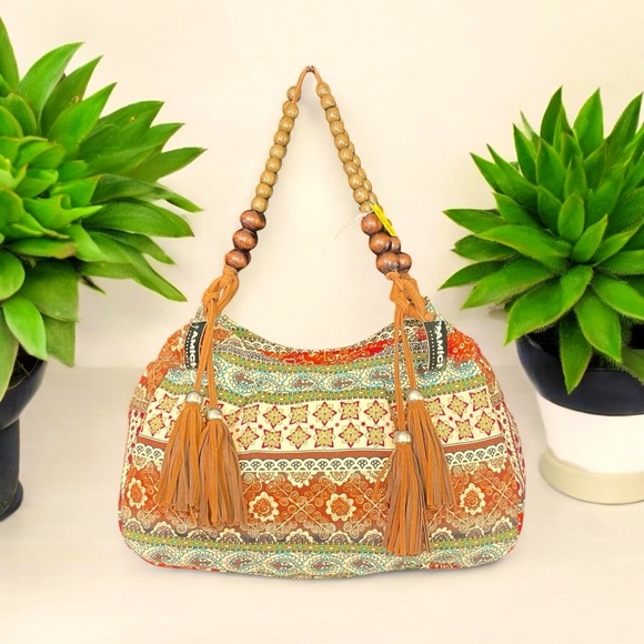 Amici | Bags | Amici Bohemian Multicolor Beaded Straps Shoulder Bag ...
